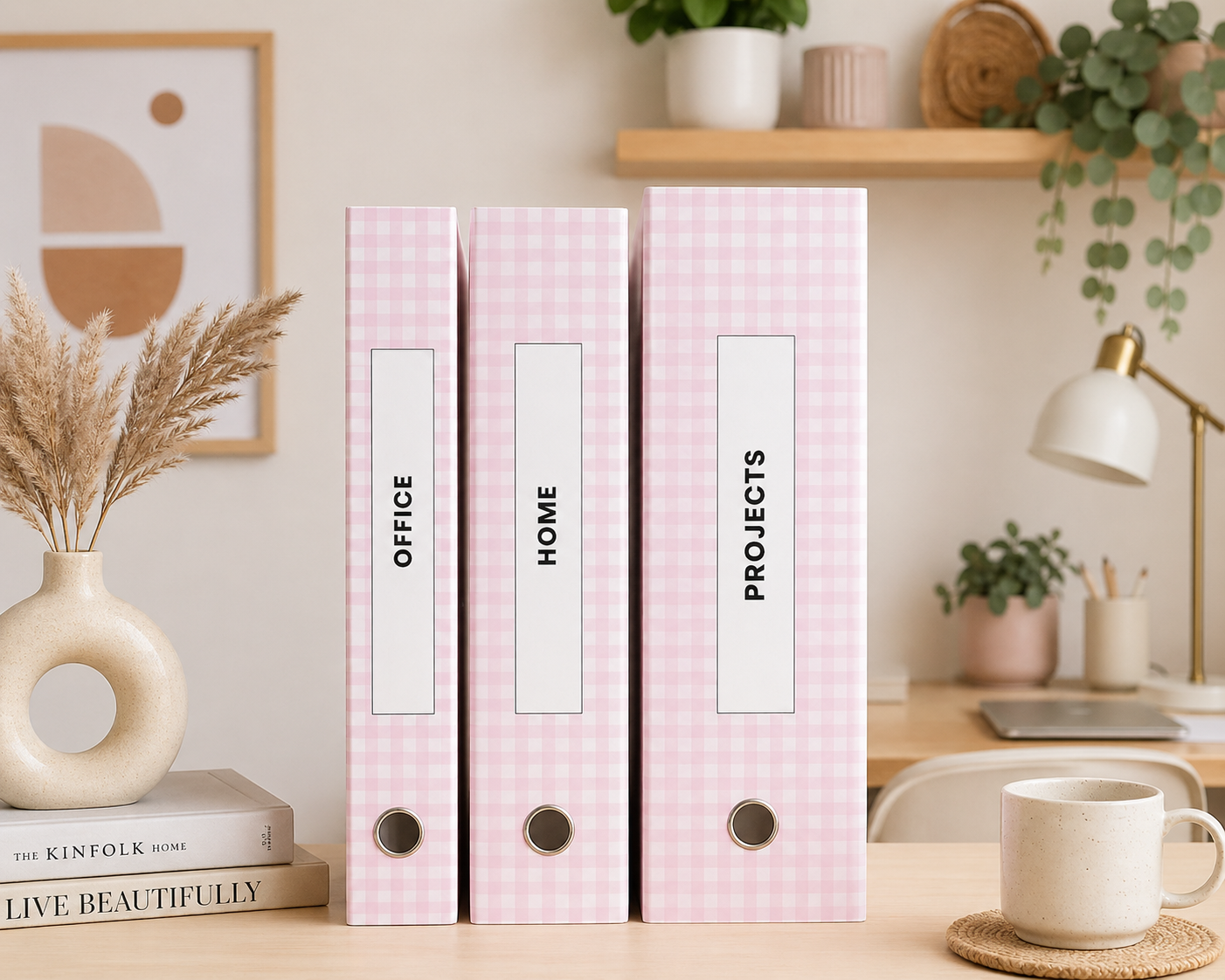 Pink Gingham Binder Spine Covers | Printable Office, Home & Projects ...